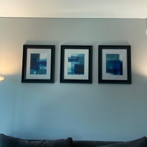 Abstract Painting Set of 3 in Teal and Navy Blue, Abstract Art Set of 3 ...
