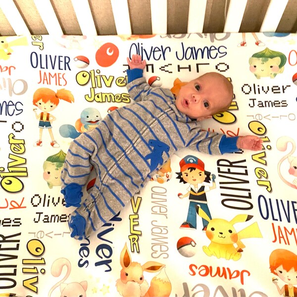 Personalized Crib Sheet - Gaming Crib Sheet - Personalized Poke Mon ...