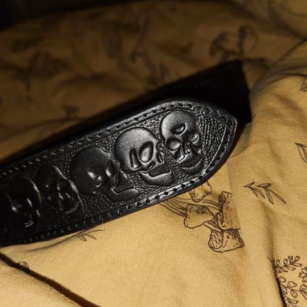 Leather Skull Belt, Biker Belt, Skull Tooled Brown Leather Belt, Custom ...