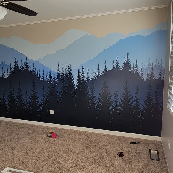 Forest Wall Mural / Forest Wall Decal / Mountain Wall Mural / Large ...