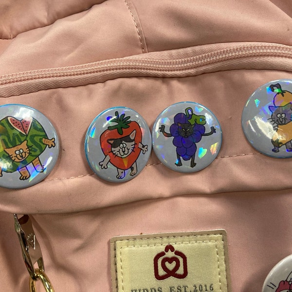 4 Pack Holographic Fruity Cats Button Pins ( 37 Mm ) - Etsy
