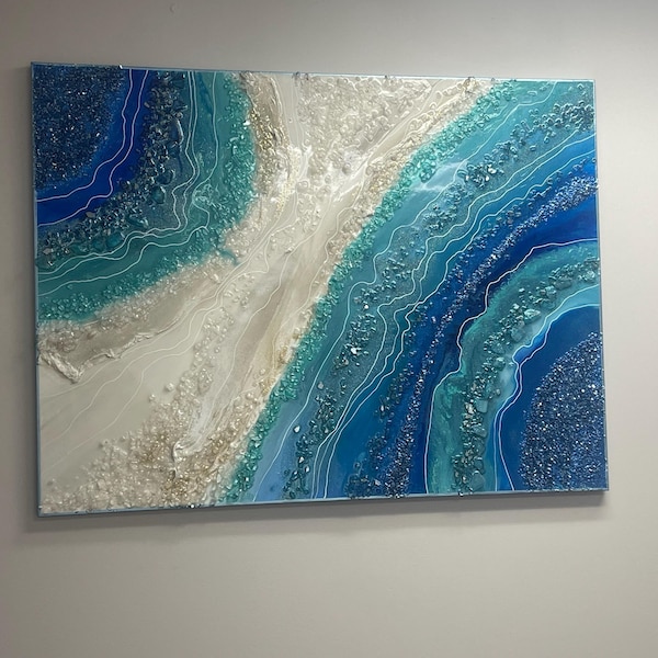 Resin Crystal Water Ocean 3D Quartz Gift Mom Art Painting Custom Geode ...