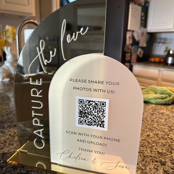 Wedding QR Code Sign - QR Code Photos Sign - Gold Mirror Wedding Sign ...
