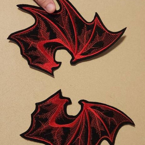 Red Demon Devil Wings Patch Mirror Wings Back Patch Iron on Embroidery Patch Mtcoffinz - Pair ...