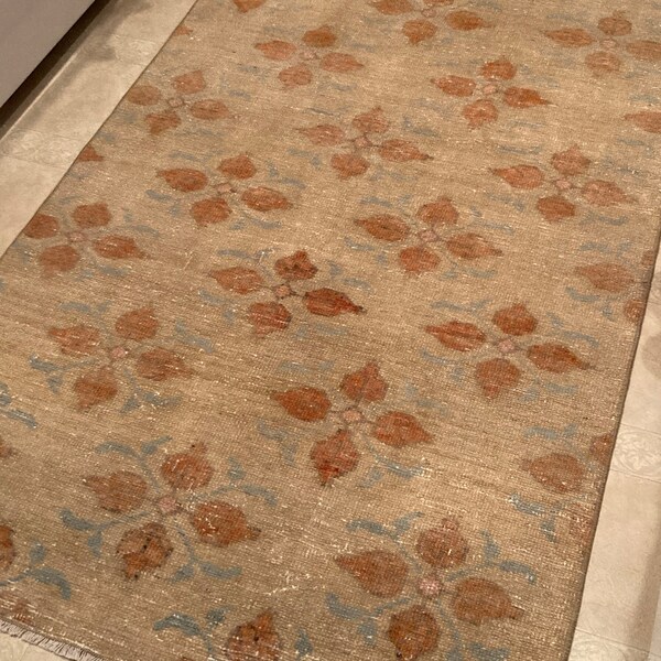 6x6 Vintage Rug , Beige Green Anatolian Rug , Oushak Rug , 6x6 Beige ...