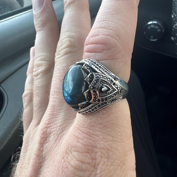 Handmade Labradorite Stone Men Ring - 925k Sterling Silver Ring ...