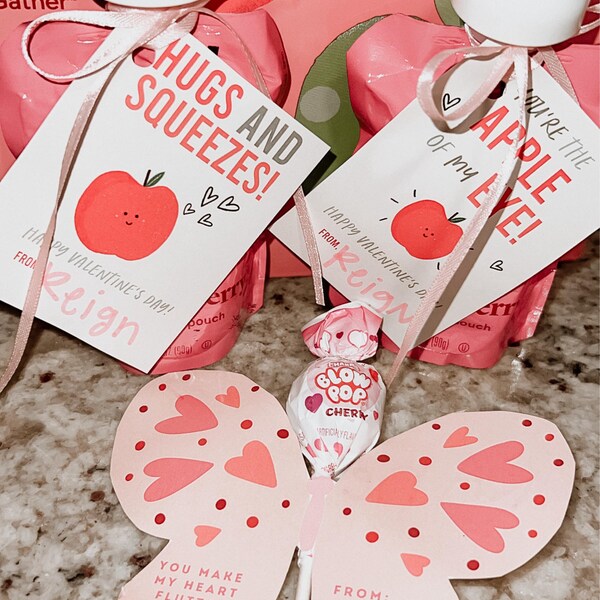 Printable Applesauce Pouch Valentine Tag, Hugs and Squeezes, Apple of ...