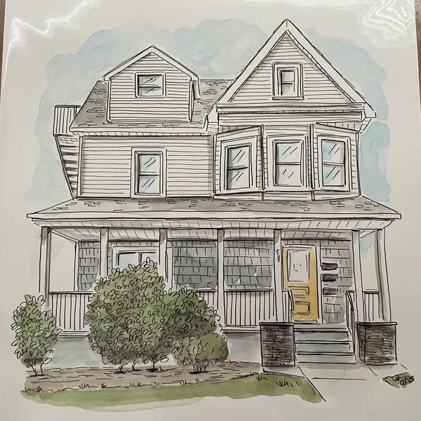 Custom House Hand-drawn Sketch 8x10 Pen Ink Drawing Doodle Bar Home ...