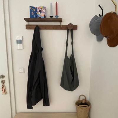 Walnut Wood Coat Rack With Shelf Wall-mounted Entryway Organizer With ...