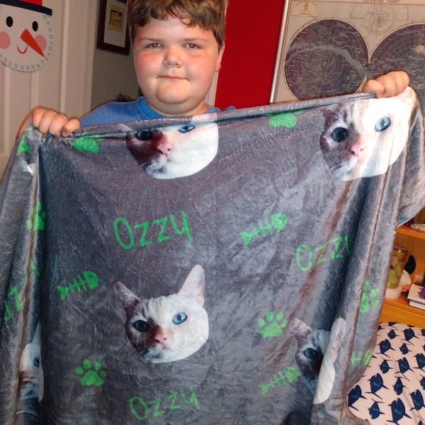 Personalized Pet Cat Photo Blanket, Custom Cat Face and Name Blankets ...