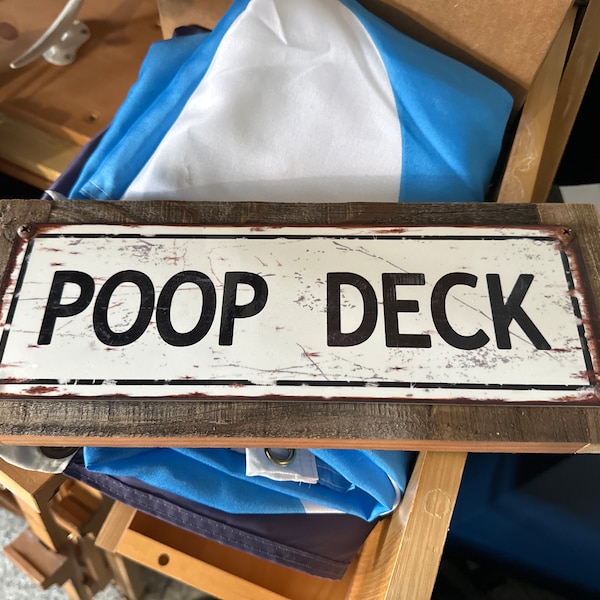 Poop Deck Metal Sign Bathroom Decor Reclaimed Wood Frame FREE SHIPPING ...
