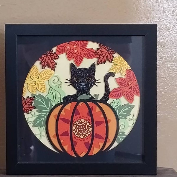 Fall Cat Shadow Box Svg, Fall Shadow Box Svg, Fall Shadow Box, Cat Svg ...