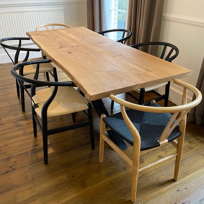 Bridge Solid Natural Ash Dining Table With Matt Black X Shaped - Etsy