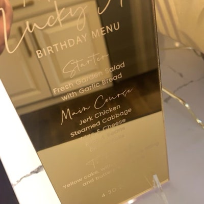 Gold Engraved Mirror Acrylic Menu, Wedding Menus, DL Standing Menu ...
