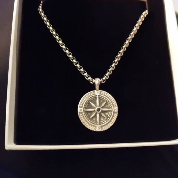 Men's Engraved Compass Pendant Necklace in Silver • Personalized Names ...