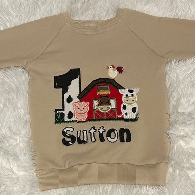 Barn 1 Birthday Farm Animal Digital Machine Embroidery Applique Design ...