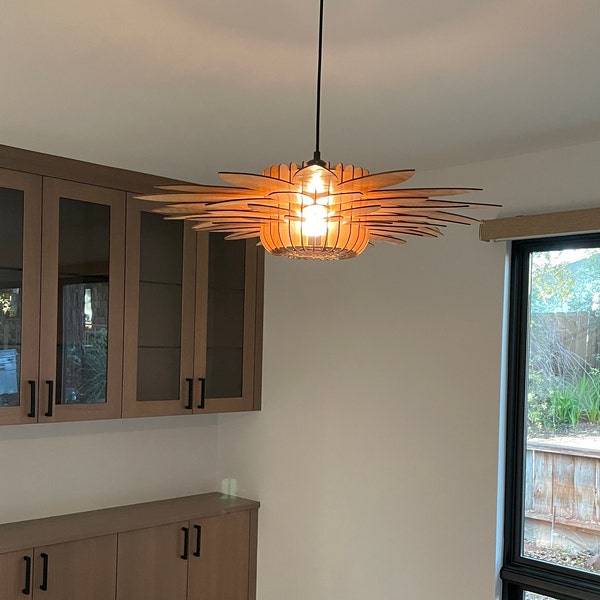Wood Ceiling Light Fixture, Wood Pendant Light, Vintage Ceiling Lamp ...