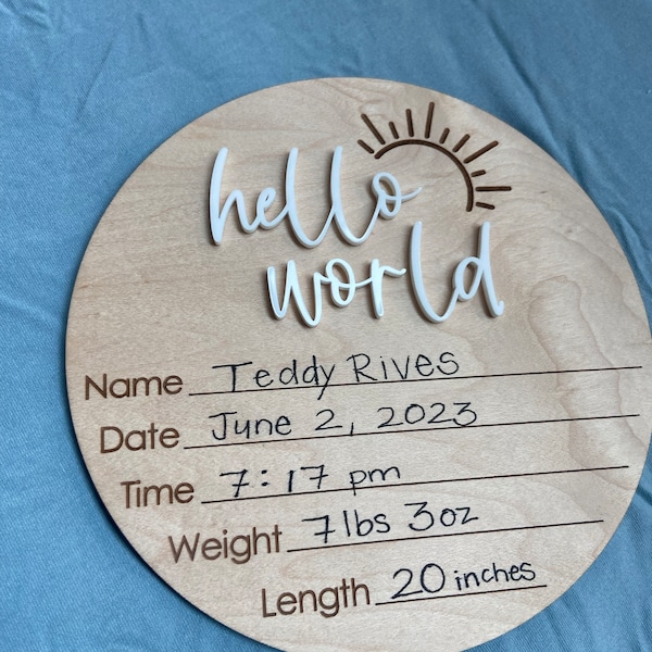 Hello World Baby Announcement Sign, Hello World Plaque, Gender Neutral ...