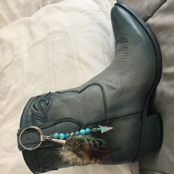 Boot Bling, Boot Bracelet, Feather and Beads Boot Topper With Charm ...