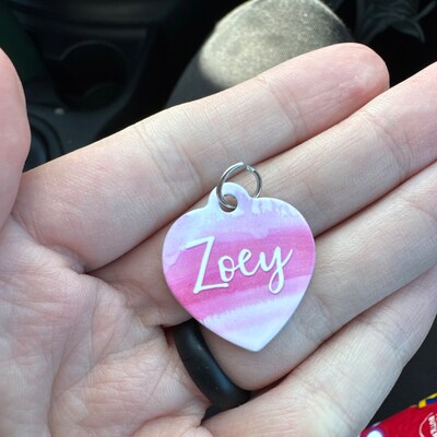 Pink Watercolor Pet ID Tag, Personalized Pet Tag, Cat ID Tag, Dog Name ...