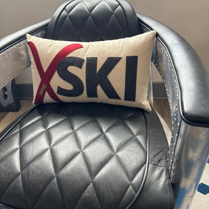 14x21 SKI With Crossed Skis Decorative Throw Pillow, Red and Grey, Ski ...