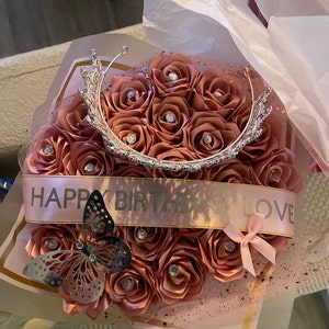 Purple Glitter Eternal Rose Bouquet, Handmade Fake Flowers Bouquet ...