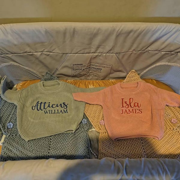 Personalized Baby Sweater, Embroidered Cotton Keepsake, Baby Shower ...