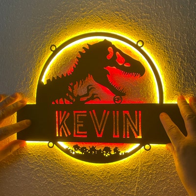 Jurassic Park Dinosaur Light Custom Kids Name Metal Wall Neon Sign ...
