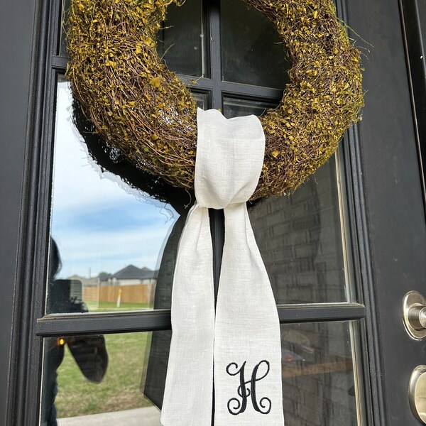 Fall Monogram Wreath Sash in Blue Toile Fabric for Mom, Grandmother ...