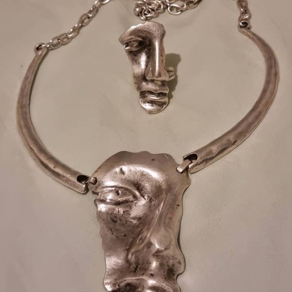 Brutalist Greek Face Necklace Sculptural Statement Jewelry Abstract Art ...