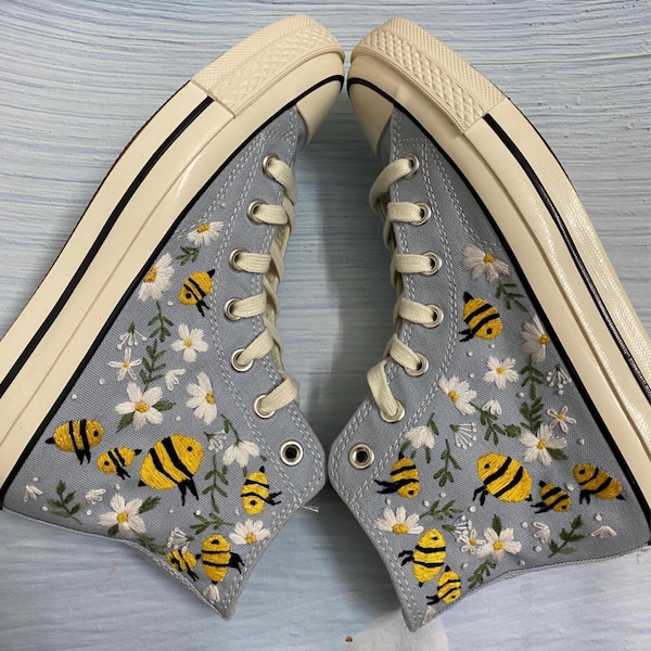 Converse Embroidered Shoes, Bee Embroidered Converse High Tops, Daisy ...