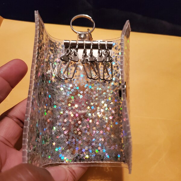 90s Style Key Pouch, Small Stars, Glitter Key Holder, Vegan Key ...