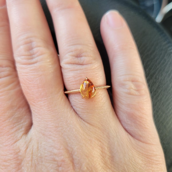Unique Pear Shaped Amber Engagement Ring Vintage 14K Yellow Gold ...