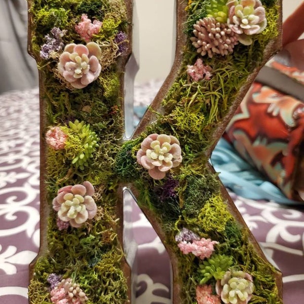 Moss Art Letter – Wood Monogram With Succulent and Preserved Moss Wall ...