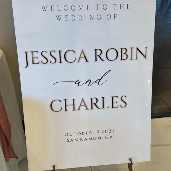 White Wedding Sign - Rectangular Acrylic Wedding Welcome Sign With 3D ...
