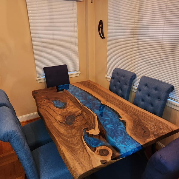 Custom Dining Table, Live Edge Epoxy Kitchen Table, Wood Epoxy Resin ...