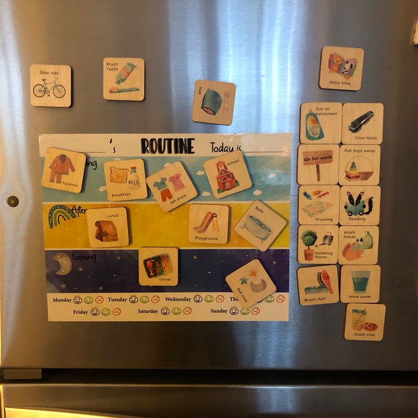 Wooden Daily Routine Cards/ Daily Routine Magnets/ Chore Magnet Chart ...