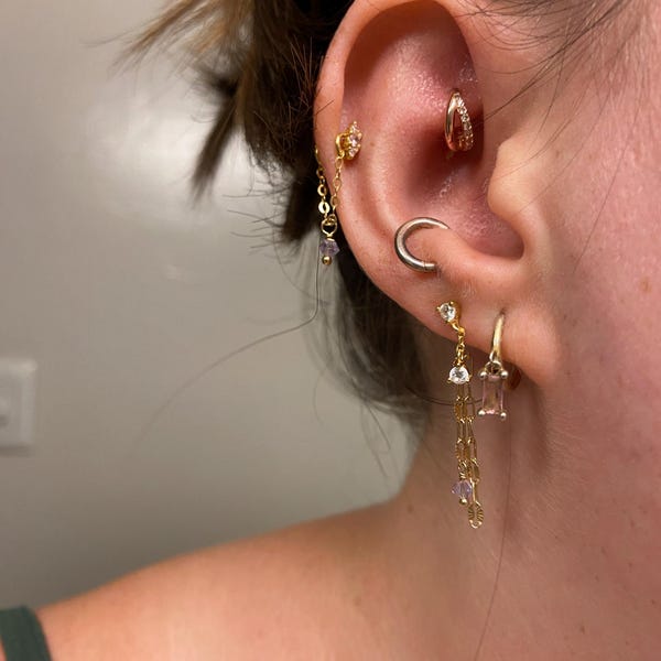 Conch Moon Hoop Piercing Gold, Conch Piercing, 18g Cartilage Hoop ...