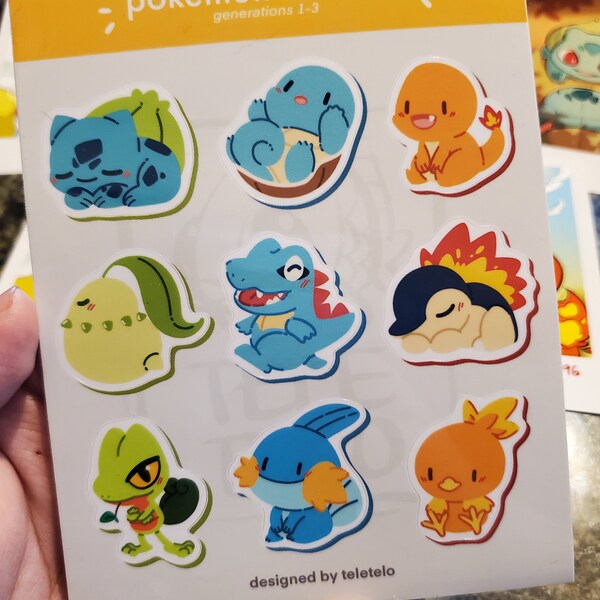 Pokemon Starters Waterproof Sticker Sheet 4.25 X 5.5 Inch Glossy Vinyl ...
