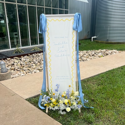 Sip and Be Seated Fabric Sign, Monogram Wedding Bar Sign, Linen Banner ...