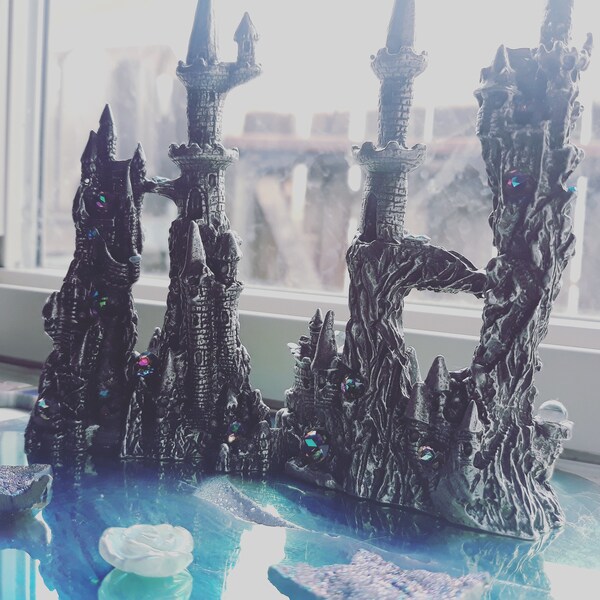 Tall Pewter Twin Castles With Bridge and Many Colorful Crystals - Etsy