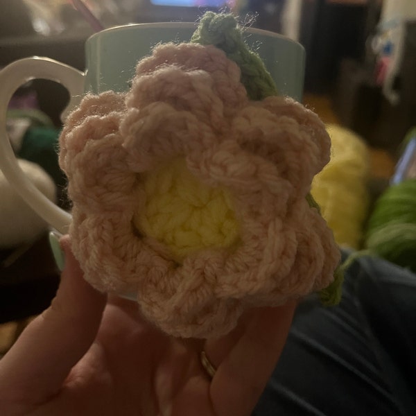 Crochet Rose Blossom Mug Cozy Pattern: DIY Floral Cup Cozy Crochet ...