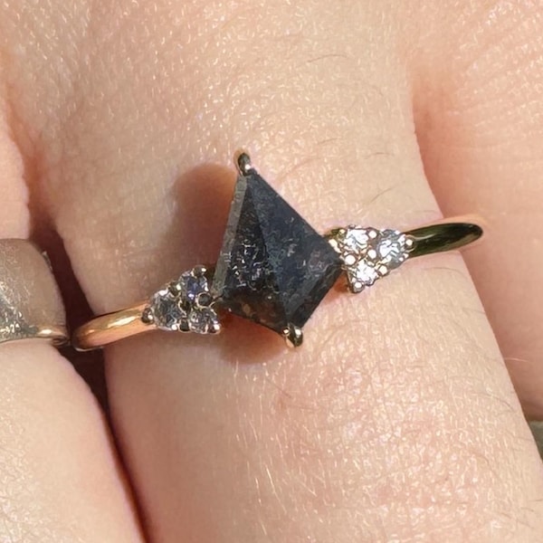 Vintage Lab Emerald Engagement Ring Emerald Cut Rose Gold Triangle Gemstone Ring Unique Art Deco ...