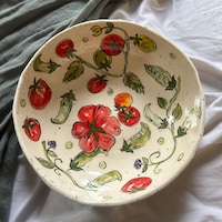 Deep Salad Plate / Hand Painted / Vegetable Bowl / Food Safe / Ceramic ...