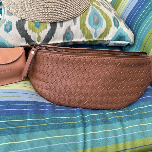 Handwoven, Genuine Tan Leather Fanny Pack, Belt Bag, Bum Bag ...