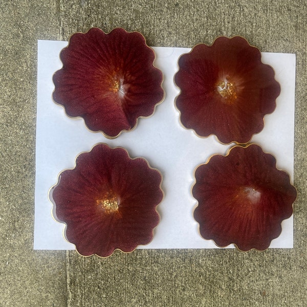 Ruby Red Flower Coasters With Gold Accents, Handmade Epoxy Resin ...