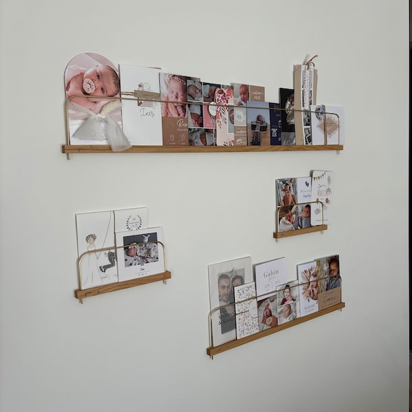 Photo, Polaroid & Postcard Shelf in Solid Chestnut Wood and Solid Brass ...