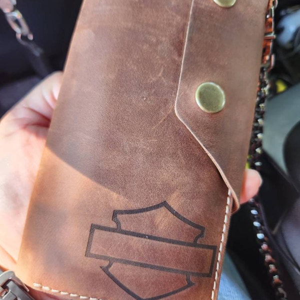 Men's Personalized Leather Long Biker Wallet With Chain, Chain Wallet ...