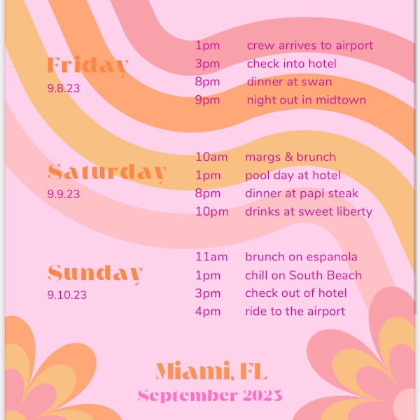 Aperol Spritz Weekend Itinerary | Canva Digital Template | Bachelorette ...