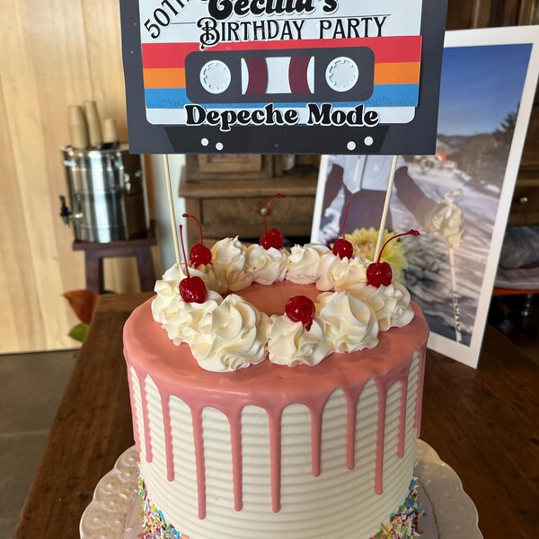 Customizable Retro Cassette Tape Cake Topper | Vintage Mixtape ...